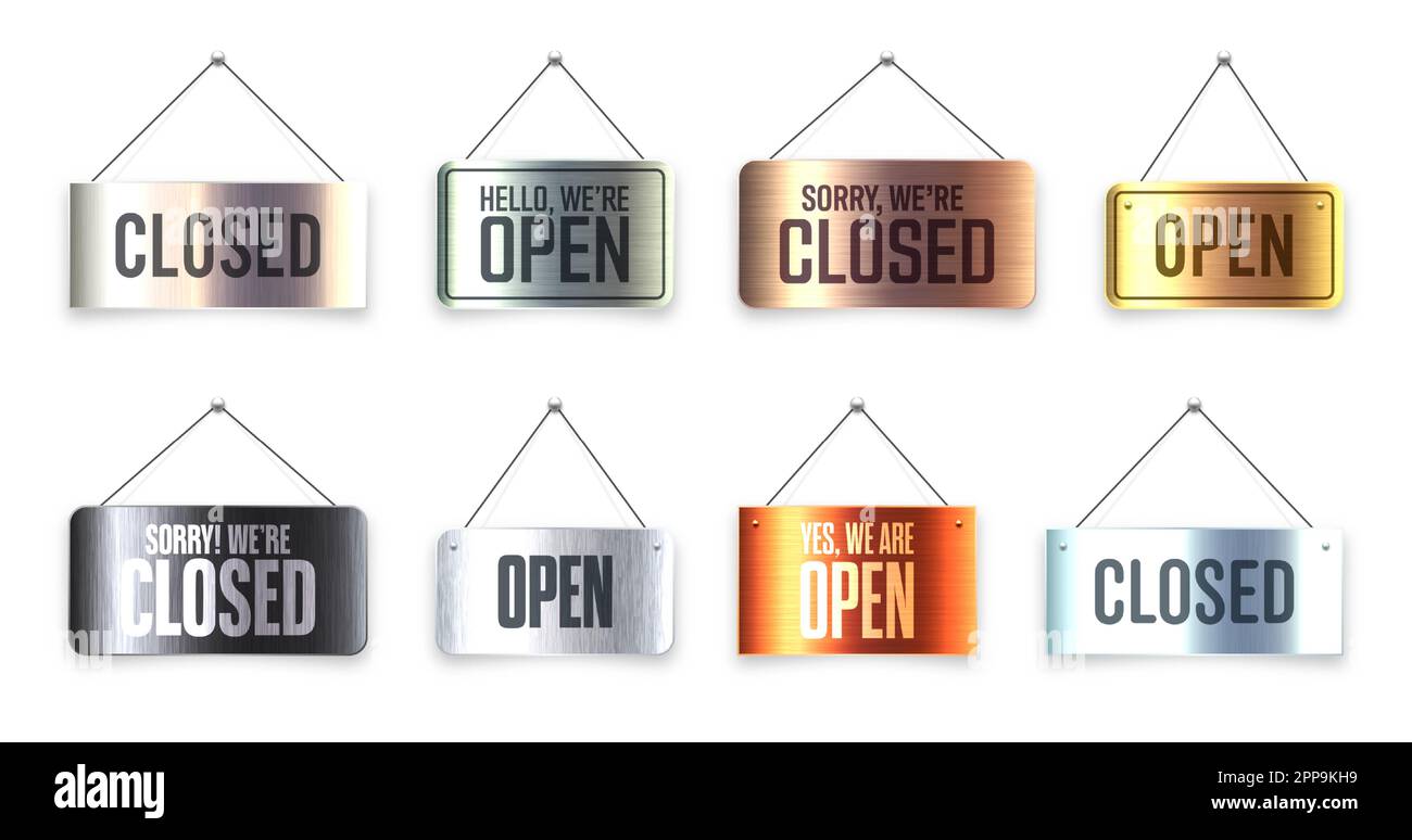 Brushed metal Open and Closed hanging signboards. Vintage door sign for ...