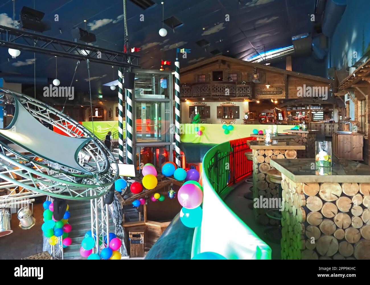 in the ski hall in the Alpenpark Neuss in Germany with bars and ...