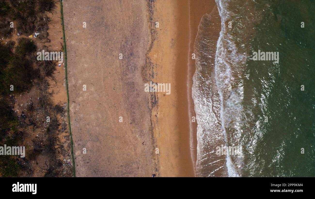 arial drone view of sea beach with ocean wave Stock Photo - Alamy