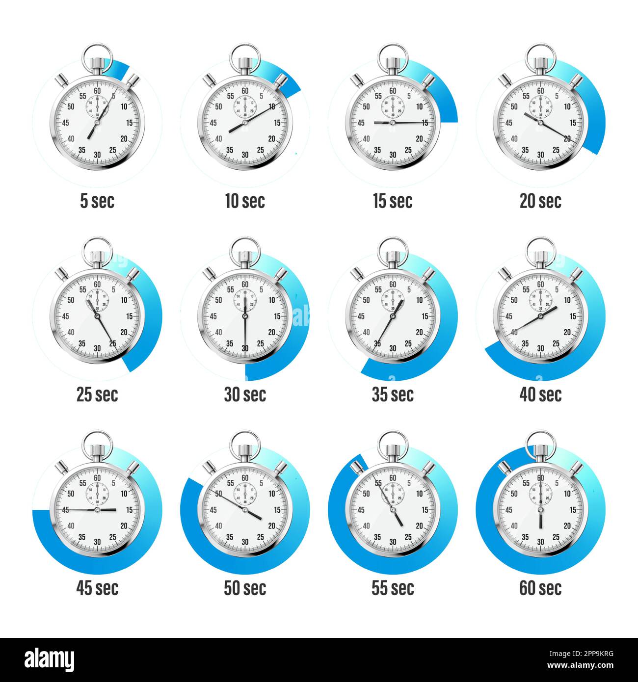 Realistic classic stopwatch. Shiny metal chronometer, time counter with ...