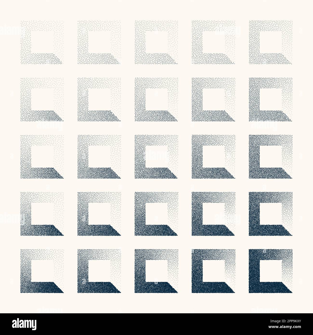 Square shaped dotted objects, vintage stipple elements. Stippling ...