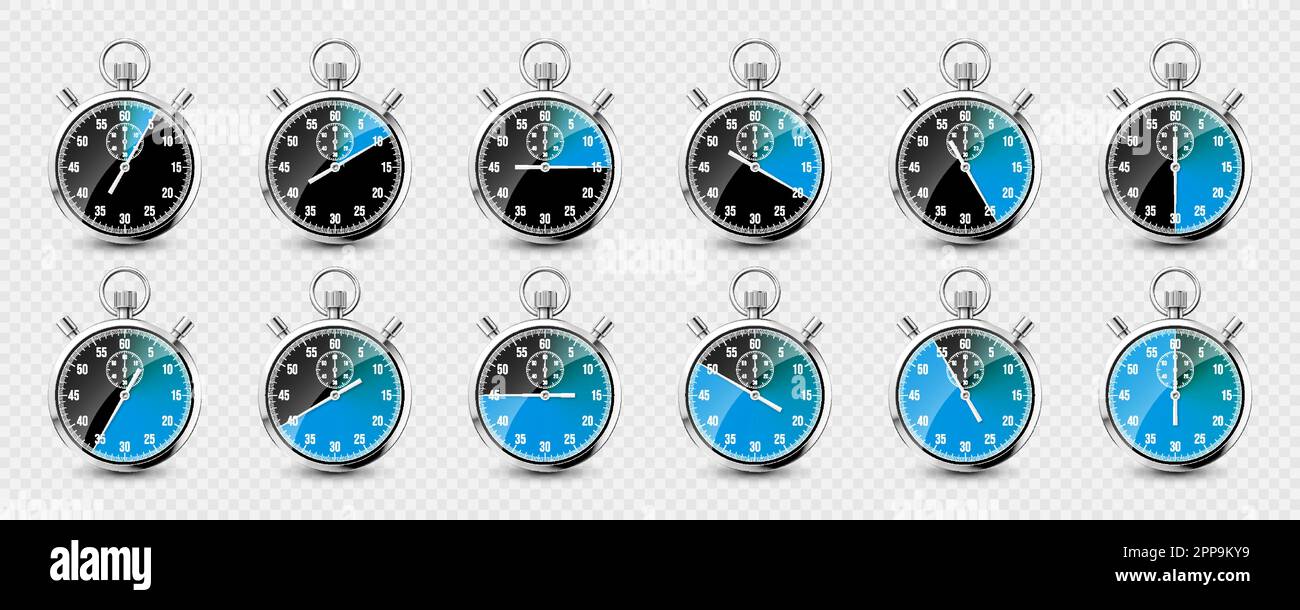 Realistic classic stopwatch. Shiny metal chronometer, time counter with ...