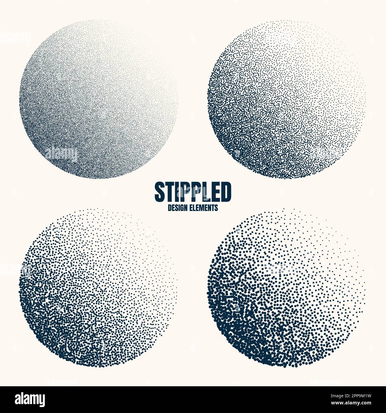 Round shaped dotted objects, vintage stipple elements. Fading gradient ...