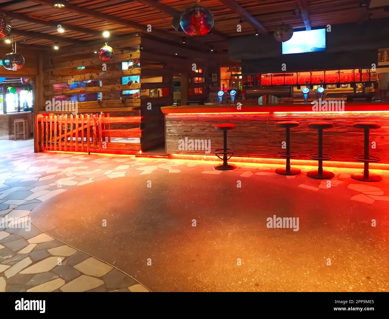 in the ski hall in the Alpenpark Neuss in Germany with bars and ...