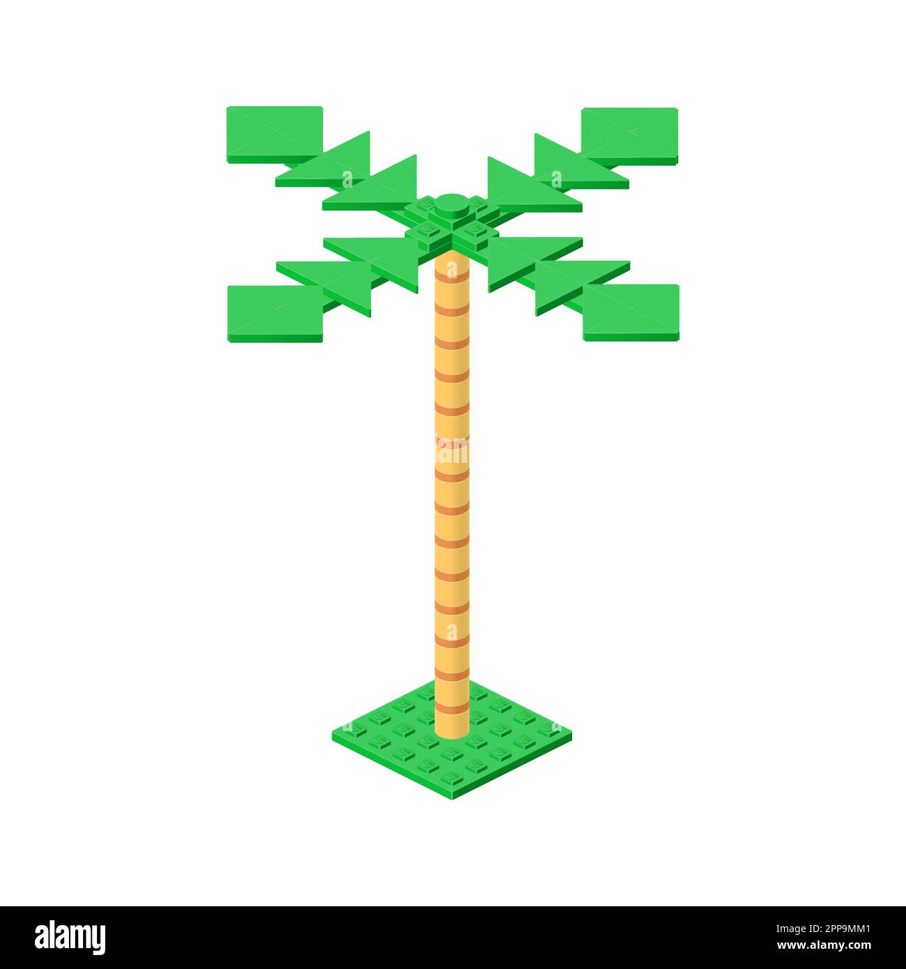Palm tree assembled from plastic blocks in isometric style for printing ...