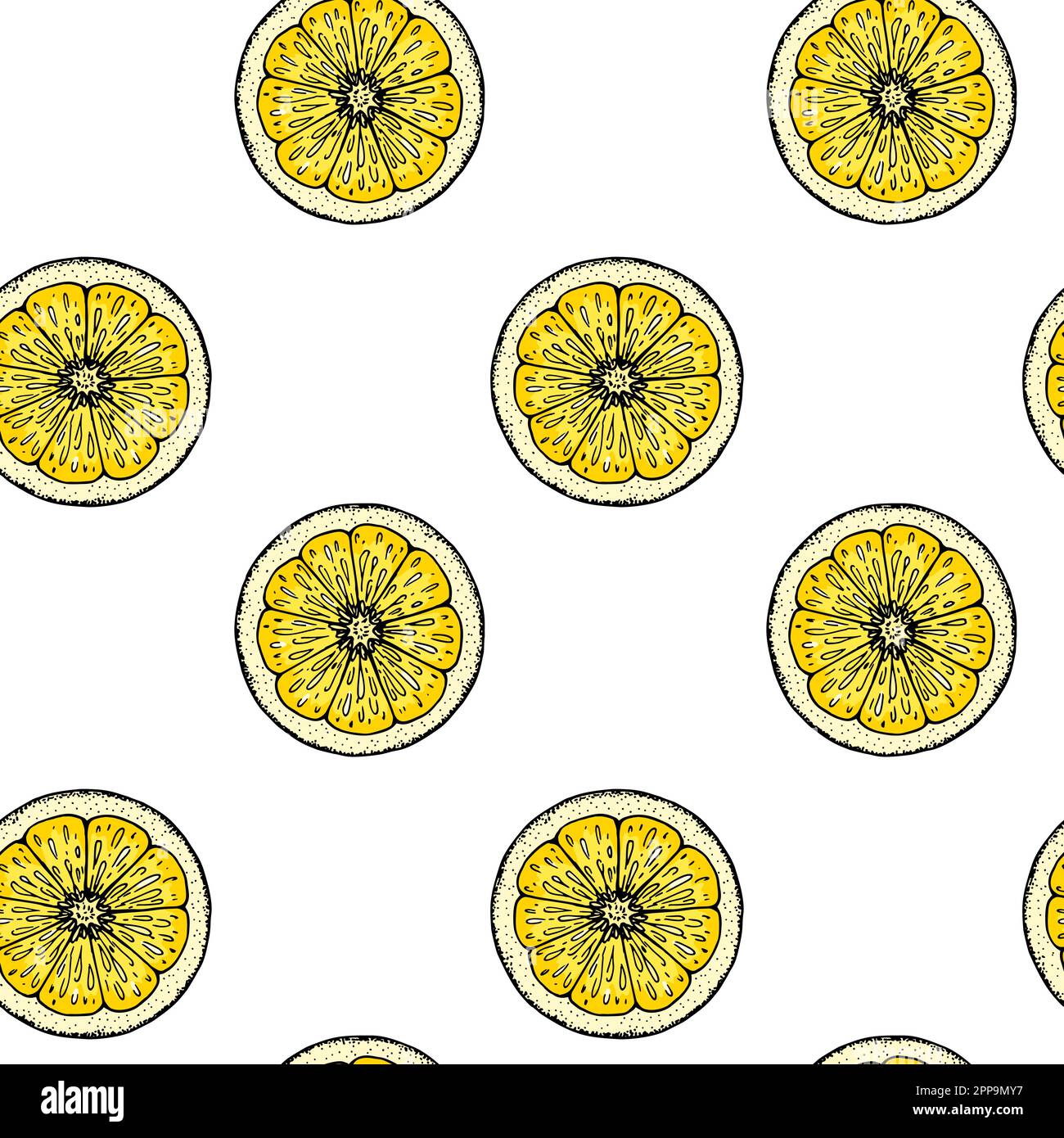 Lemon slice seamless pattern. Colorful hand drawn vector illustration in sketch style. Tropical ...
