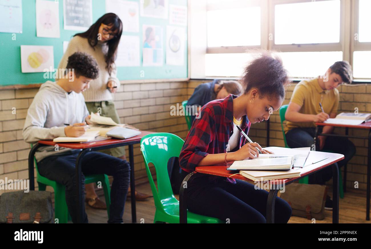 Keep focusing on your work. a cheerful young teacher giving class to a ...
