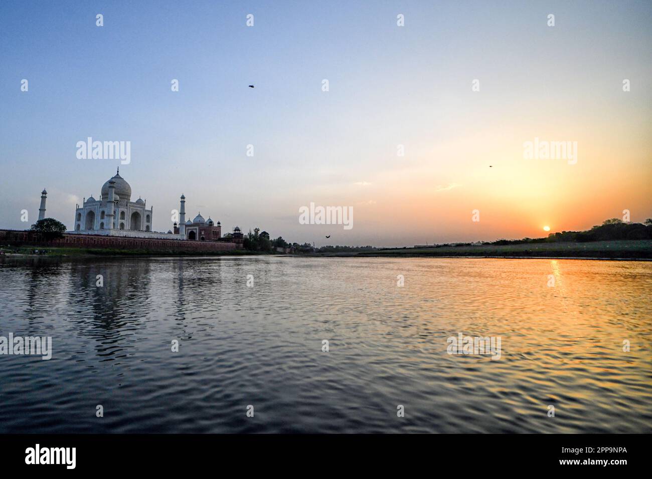 Agra, India. 22nd Apr, 2023. Sunset view at Tajmahal from the back side ...