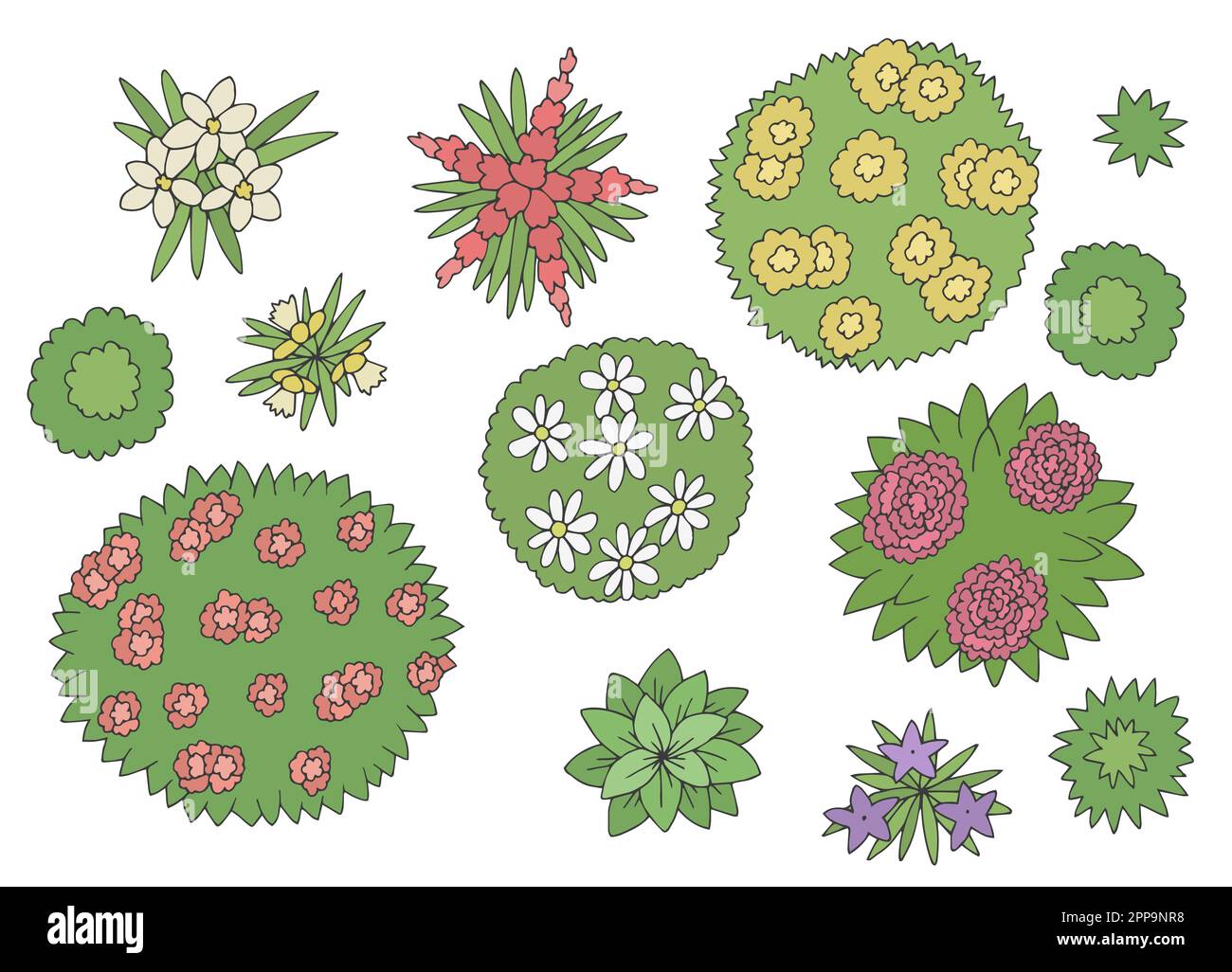 Landscape architect design element set graphic color top sketch aerial ...