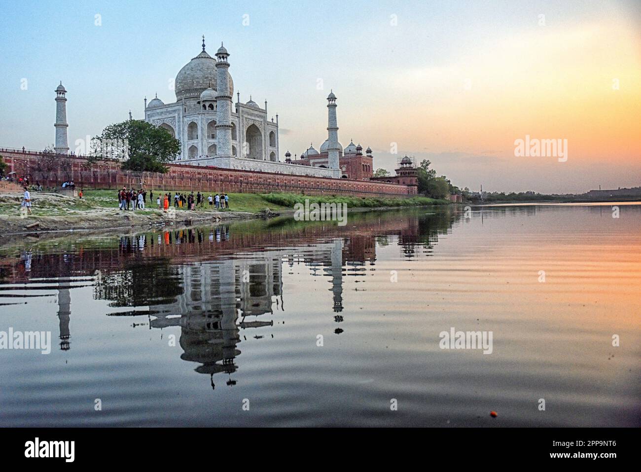 Agra, India. 22nd Apr, 2023. Sunset view at Tajmahal from the back side ...