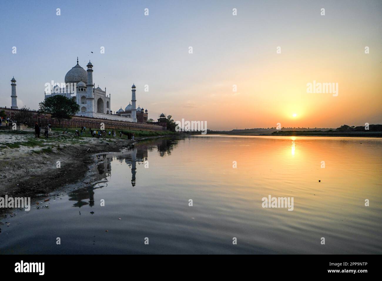 Agra, India. 22nd Apr, 2023. Sunset view at Tajmahal from the back side ...