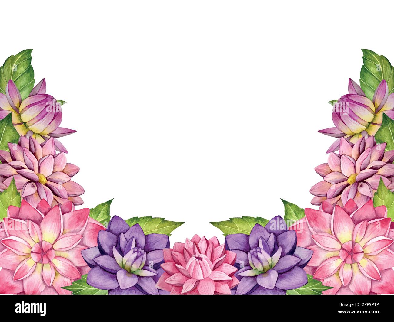 Watercolor vector dahlia flowers set decorations. Elements with flowers ...