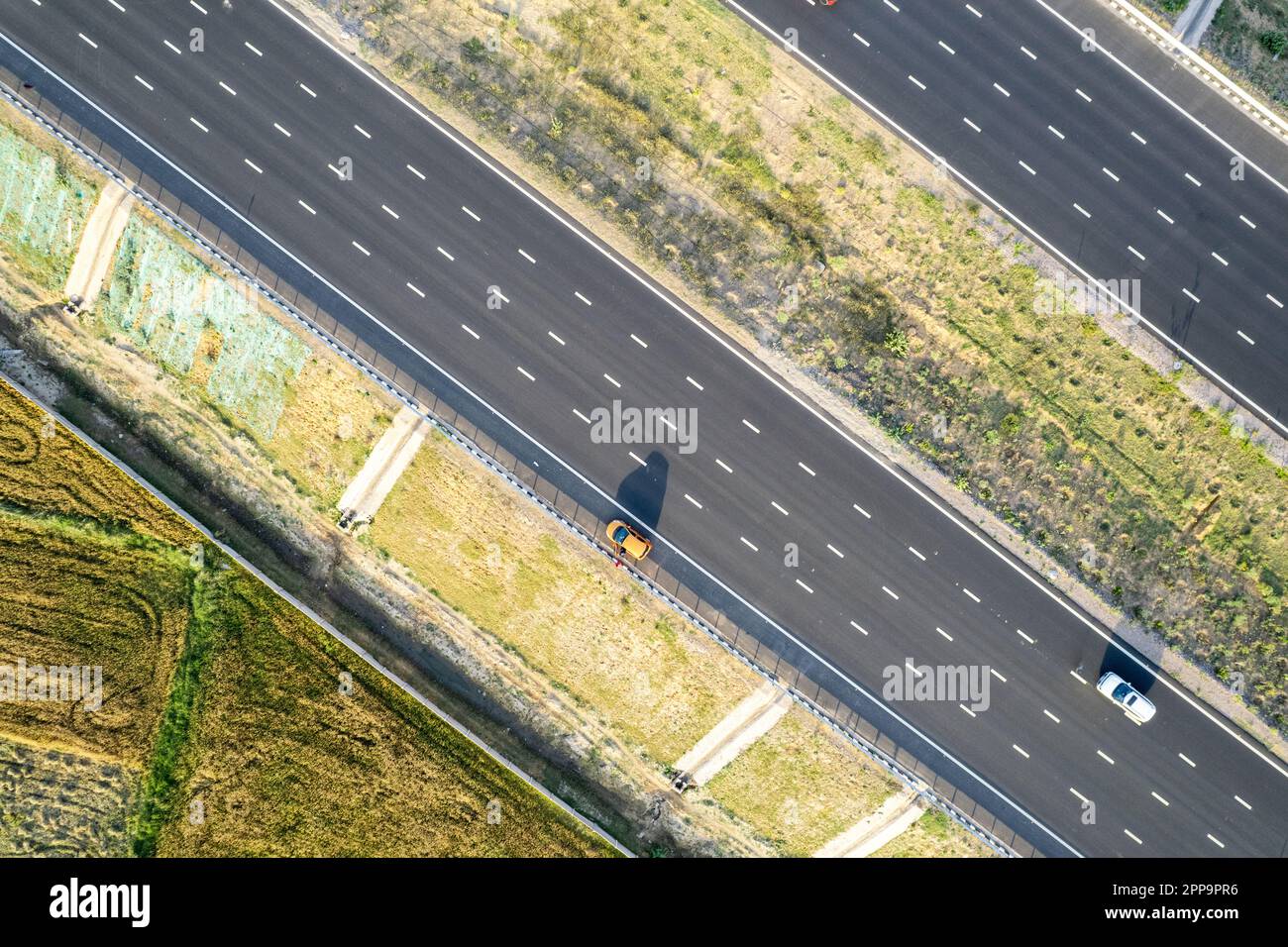 aerial drone shot moving along and shooting straight down of new delhi ...