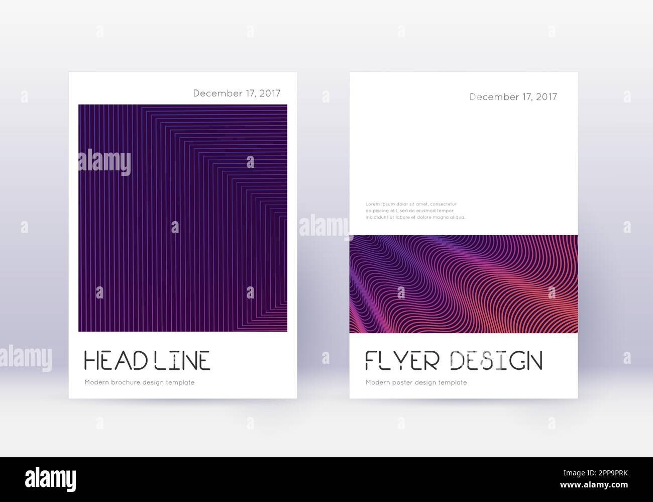 Minimal cover design template set. Violet abstract lines on dark ...