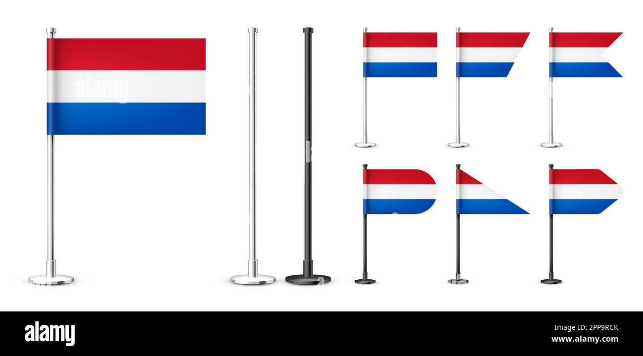 Realistic various Dutch table flags on a chrome steel pole. Souvenir ...