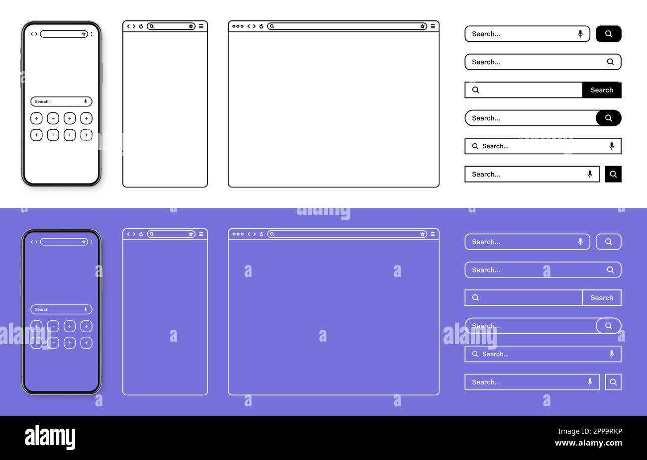 Smartphone, web browser, internet page window with toolbar and search ...