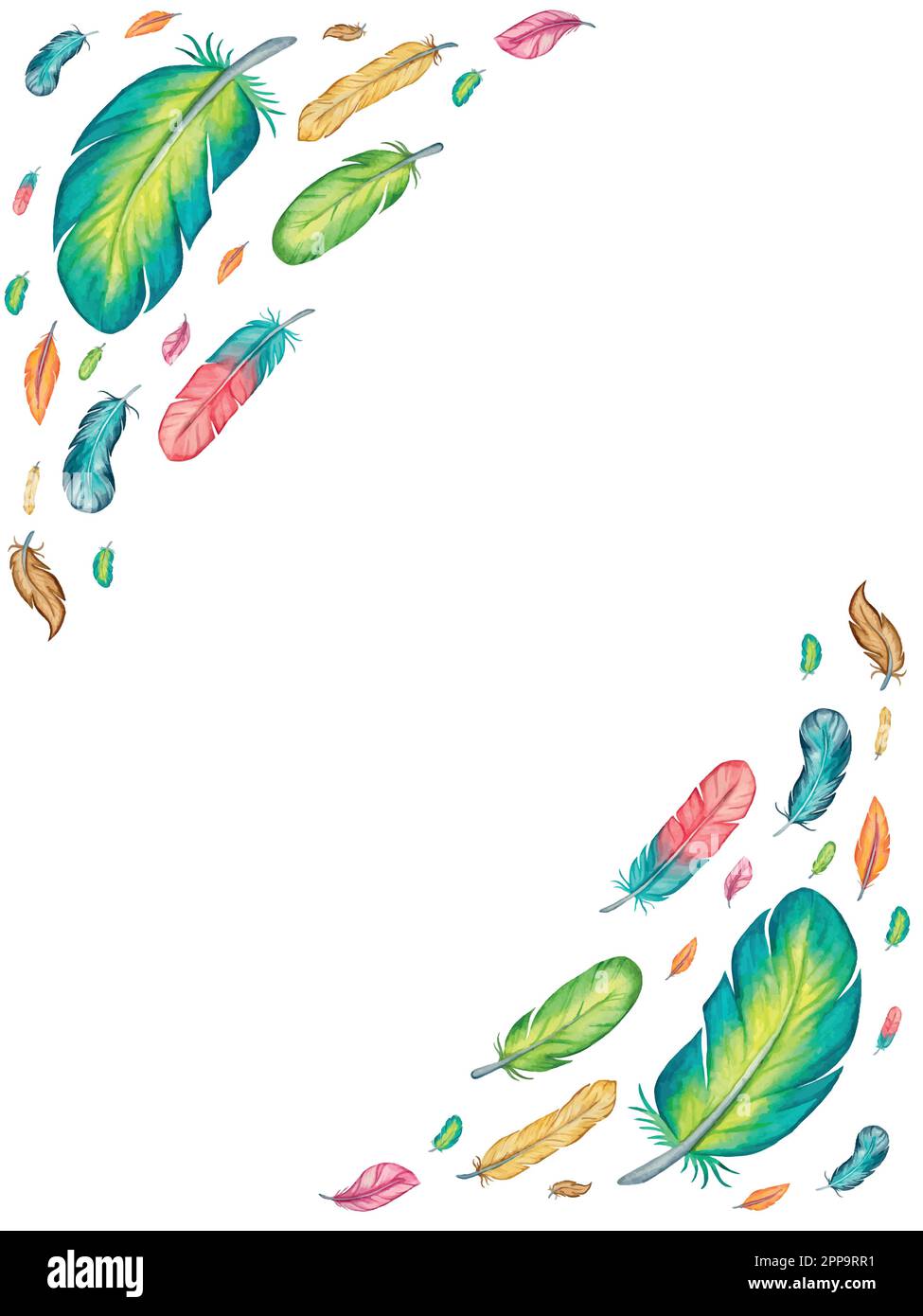 Watercolor vector feathers collection. Decorative elements with ...