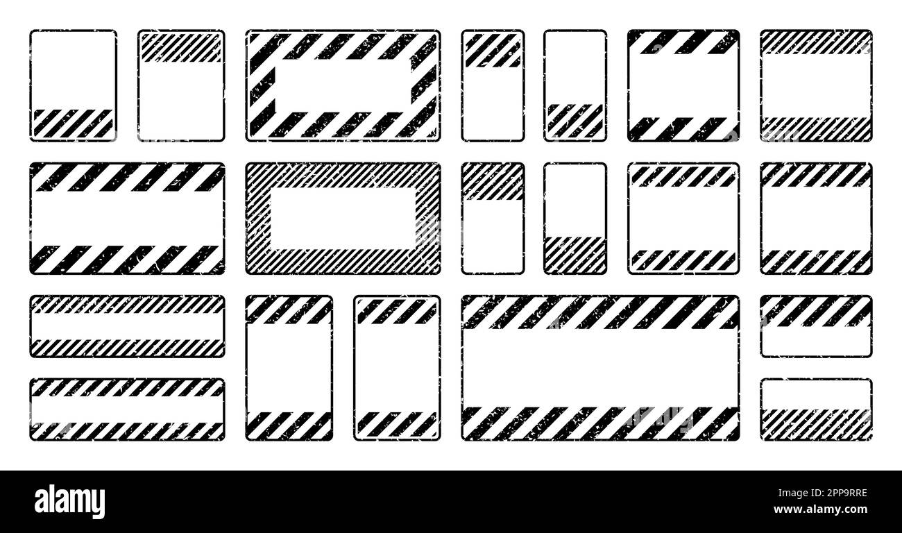 Various black grunge warning signs with diagonal lines. Old attention ...