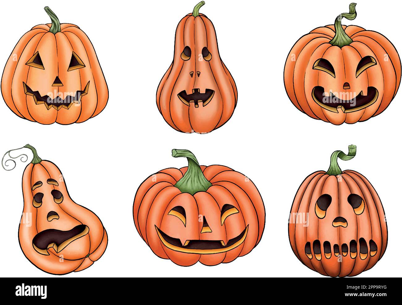 Vector set of halloween pumpkins. Haloween Jack O'Lantern illustrations ...