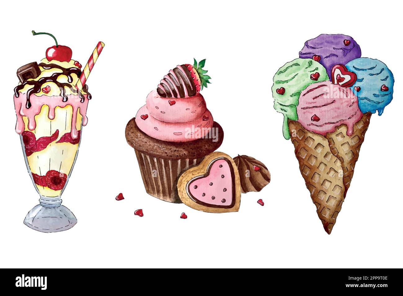 Sweets and desserts illustrations. Food arrangements for cards and ...