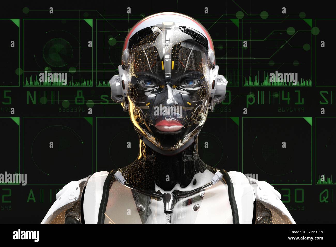 Artistic 3D illustration of a cyborg with artificial intelligence Stock ...