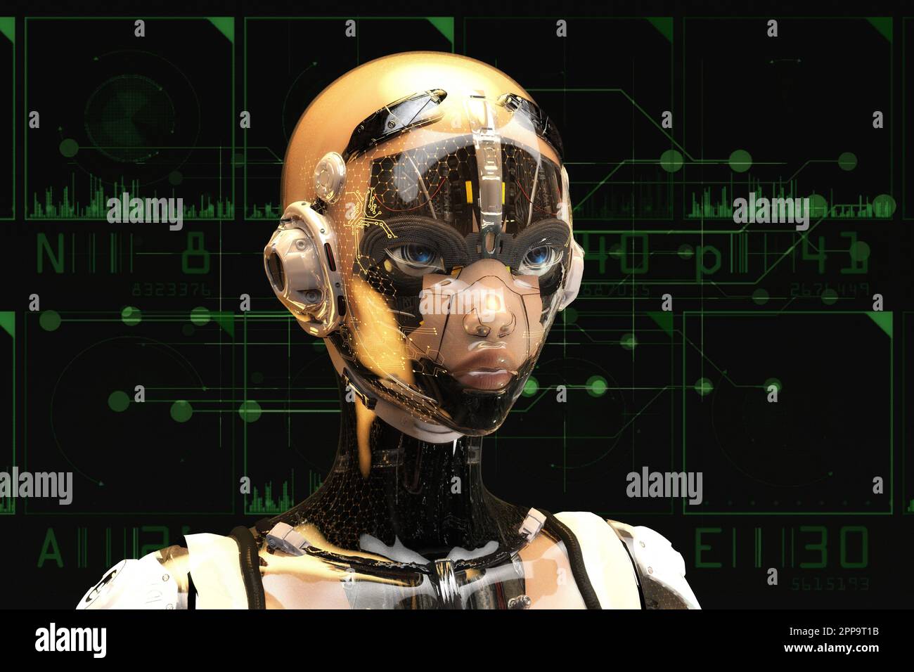 Artistic 3D illustration of a cyborg with artificial intelligence Stock ...