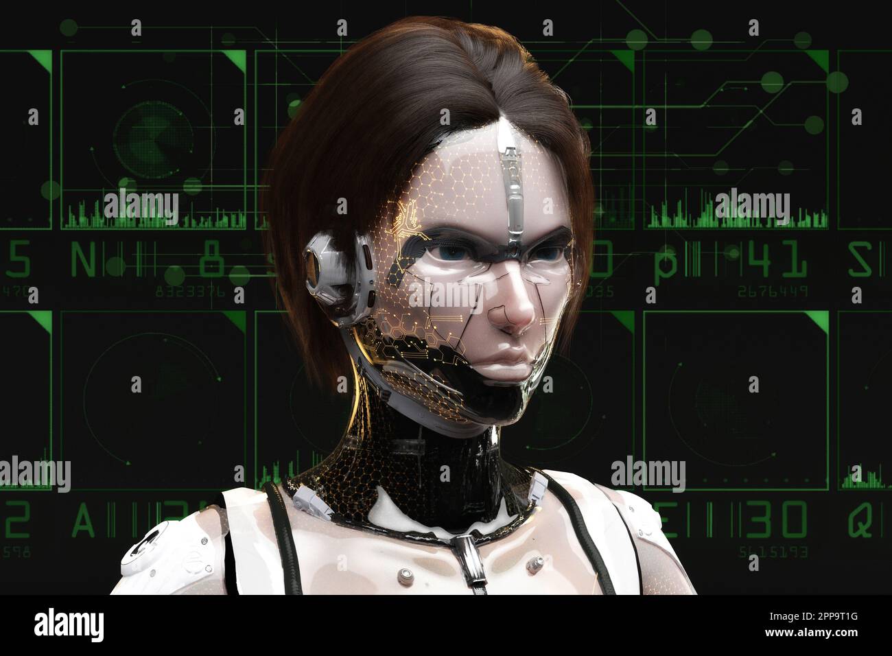 Artistic 3D illustration of a cyborg with artificial intelligence Stock ...