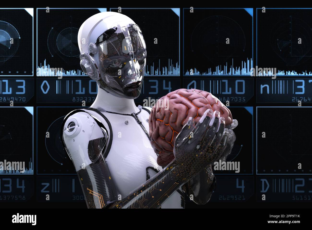 Artistic 3D illustration of a cyborg with artificial intelligence Stock ...
