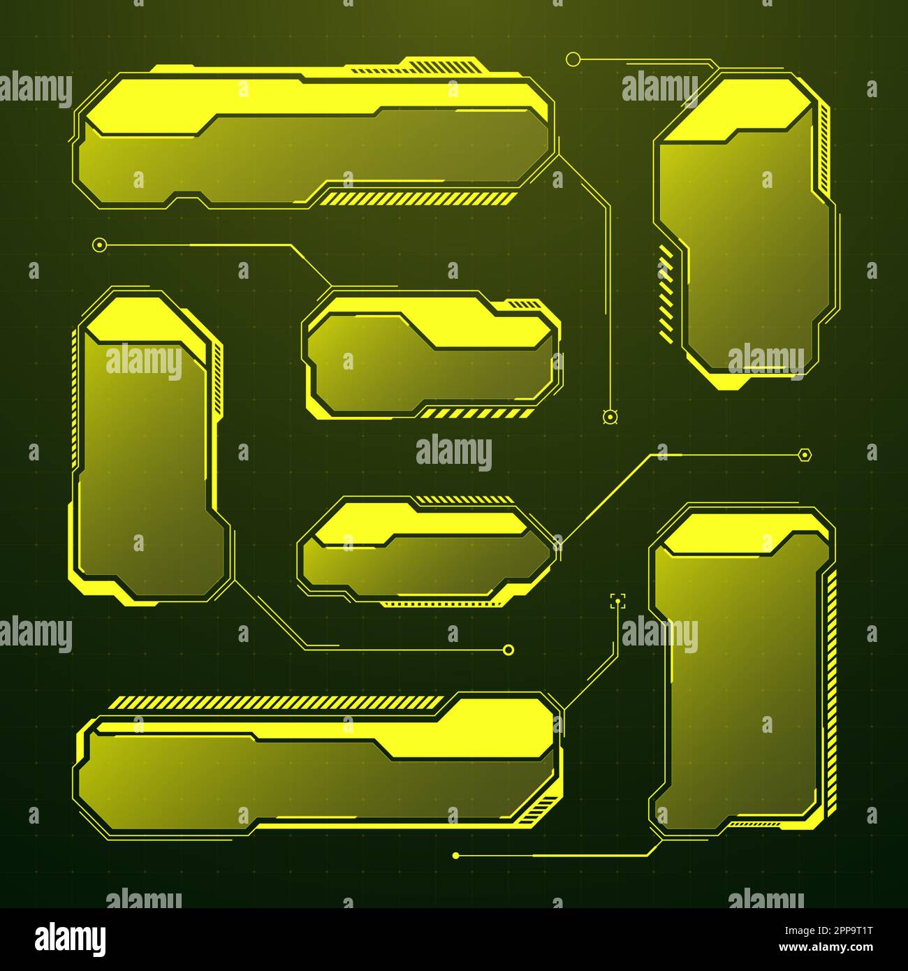 Yellow futuristic HUD, UI elements. Sci-fi user interface text boxes ...