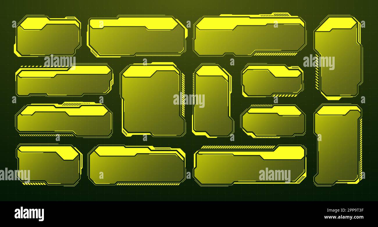 Yellow futuristic HUD, UI elements. Sci-fi user interface text boxes ...