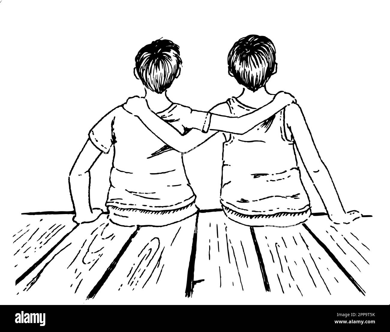 Two friends are sitting together outline vector illustration Stock ...