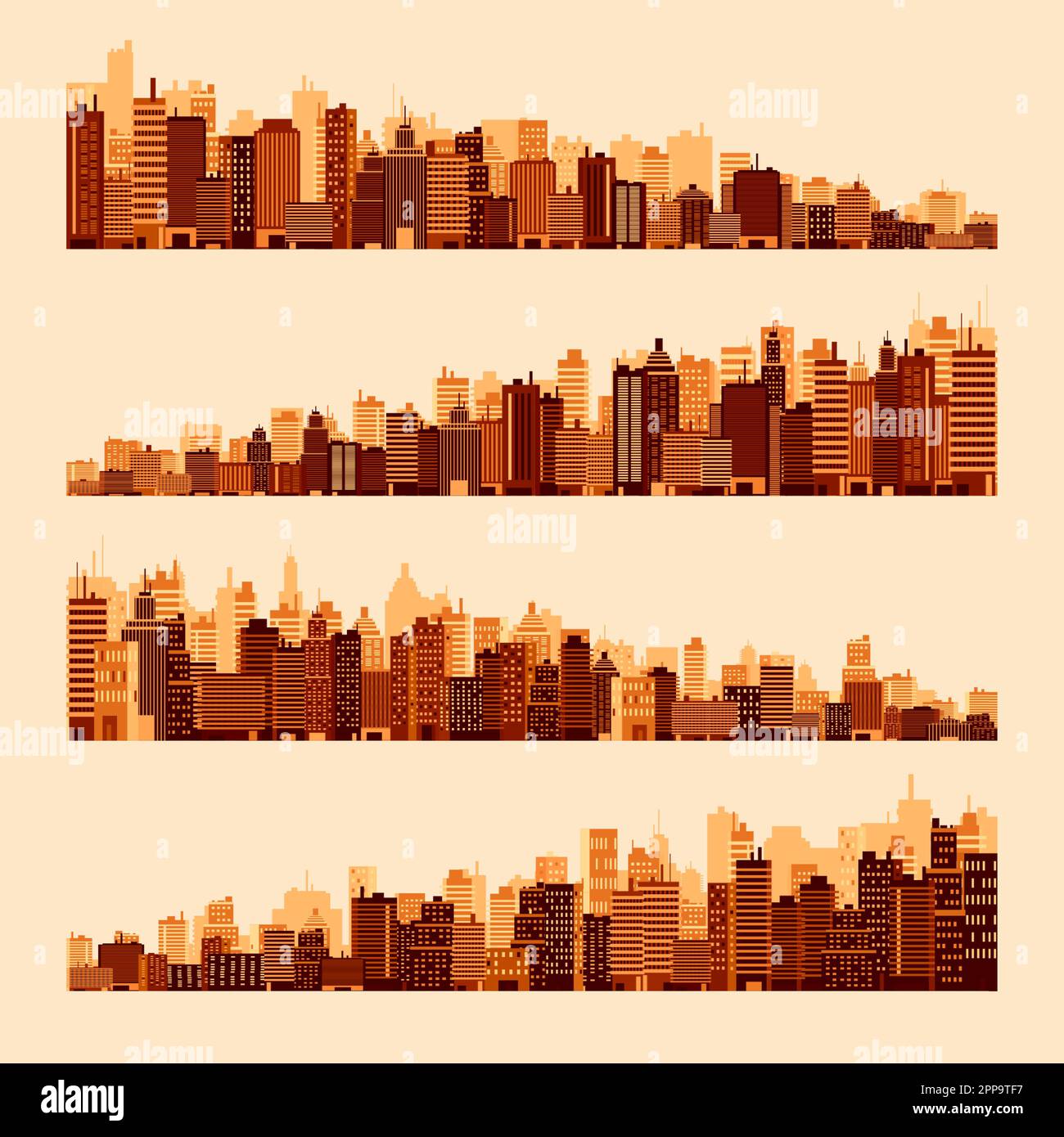 City silhouettes. Cityscape, town skyline, horizontal panorama. Midtown ...