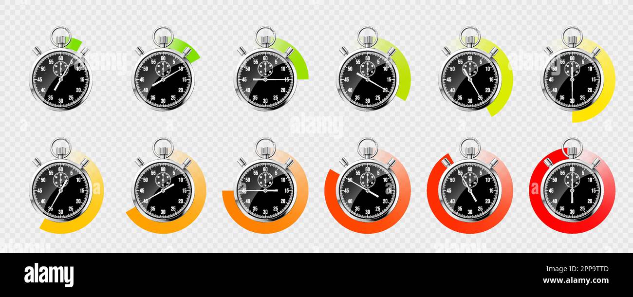 Realistic classic stopwatch. Shiny metal chronometer, black time ...