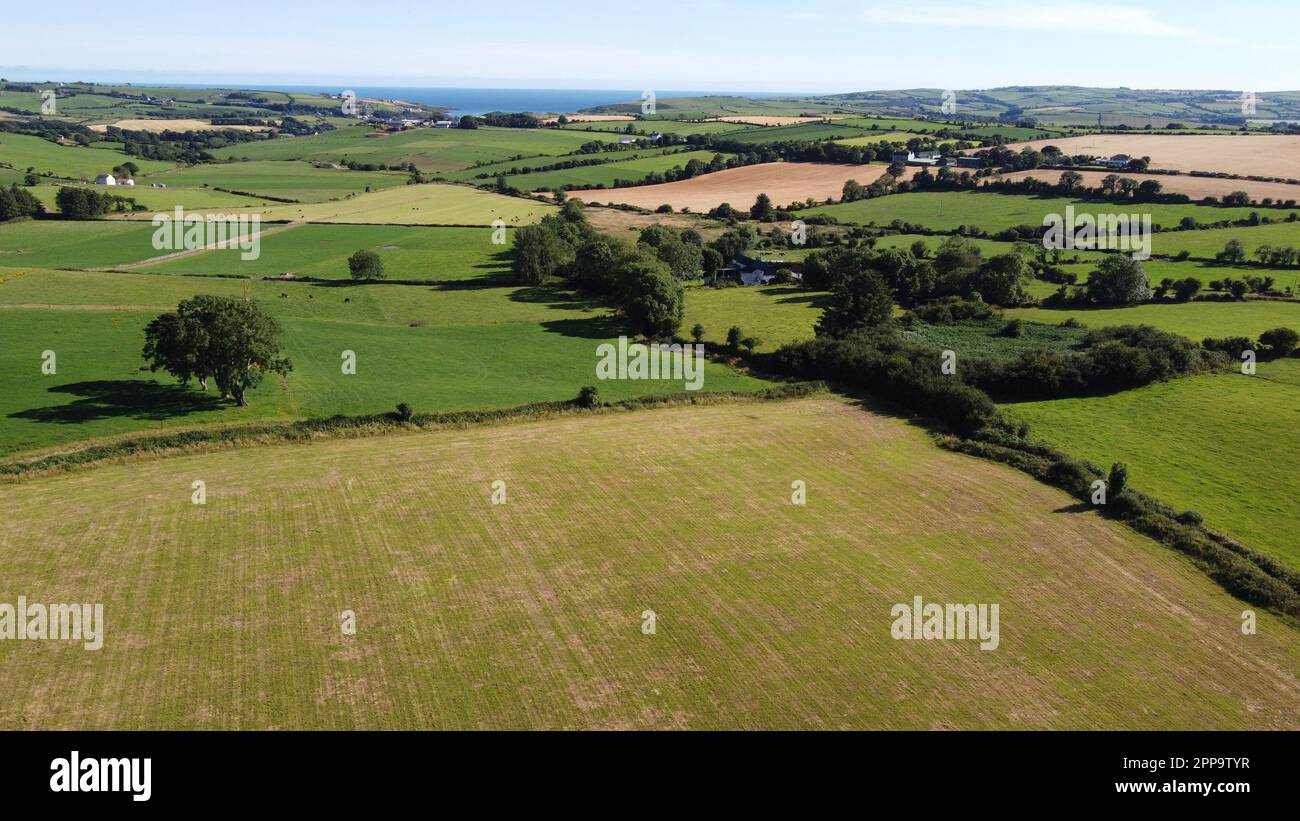 farm plots in the Ireland, top view. Irish agrarian landscape. Green ...