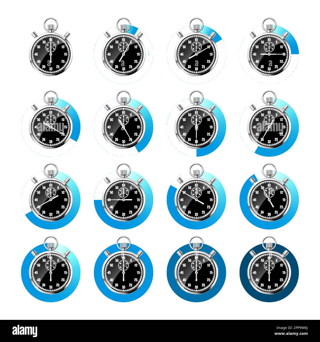 Realistic classic stopwatch. Shiny metal chronometer, black time ...