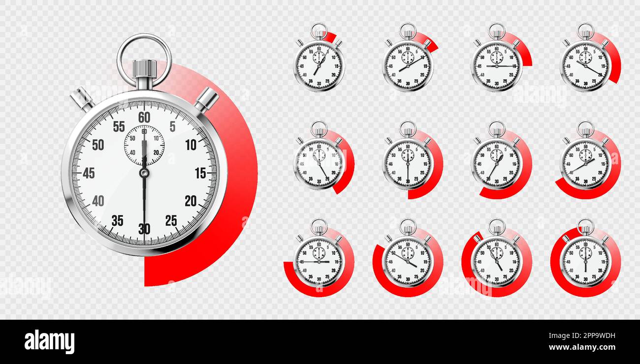 Realistic classic stopwatch. Shiny metal chronometer, time counter with ...