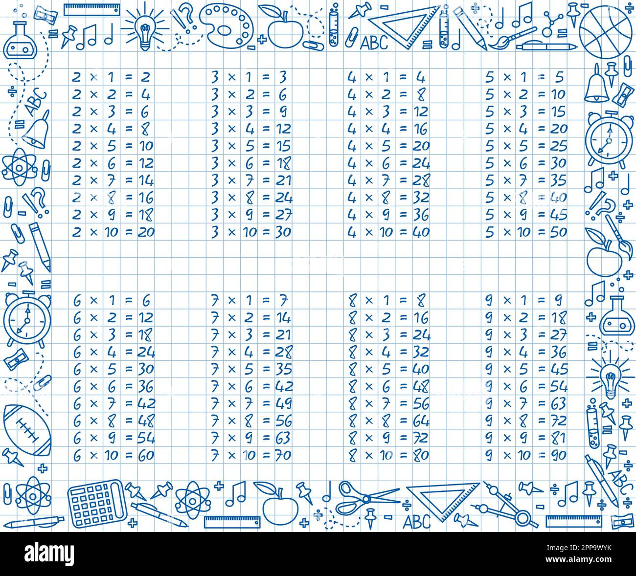 Multiplication table written blue ink Stock Vector Image & Art - Alamy