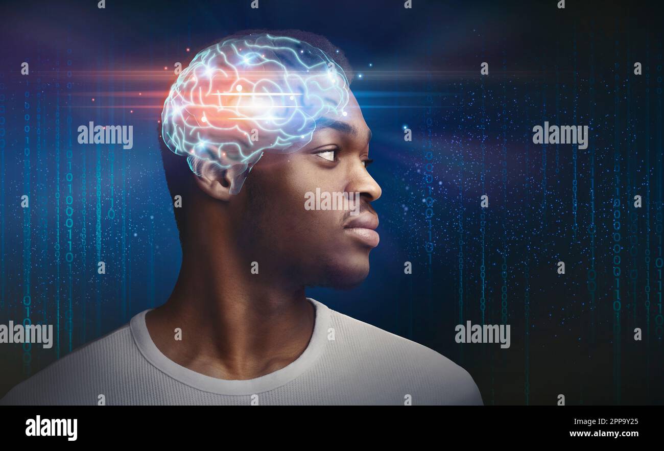 Artificial Intelligence Concept. African American Man Profile With ...