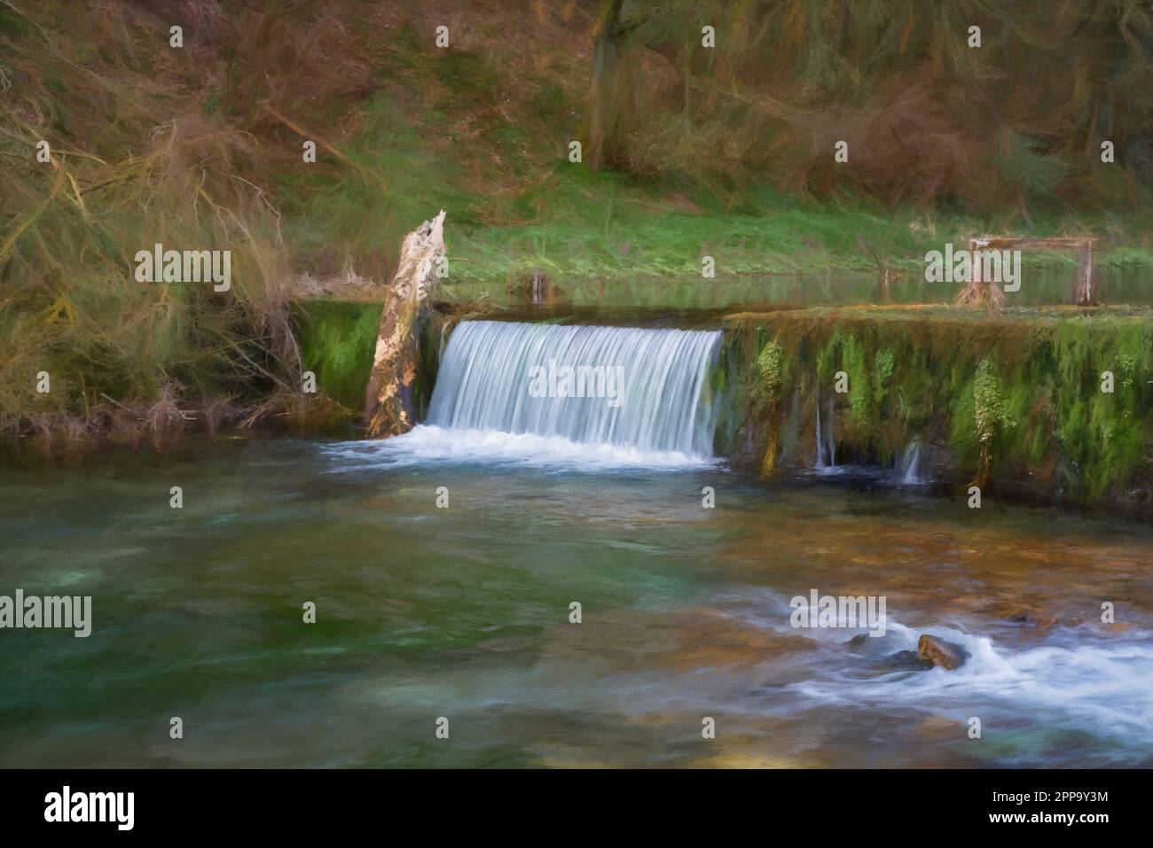Digital painting of flowing water, and waterfall cascades on the River ...