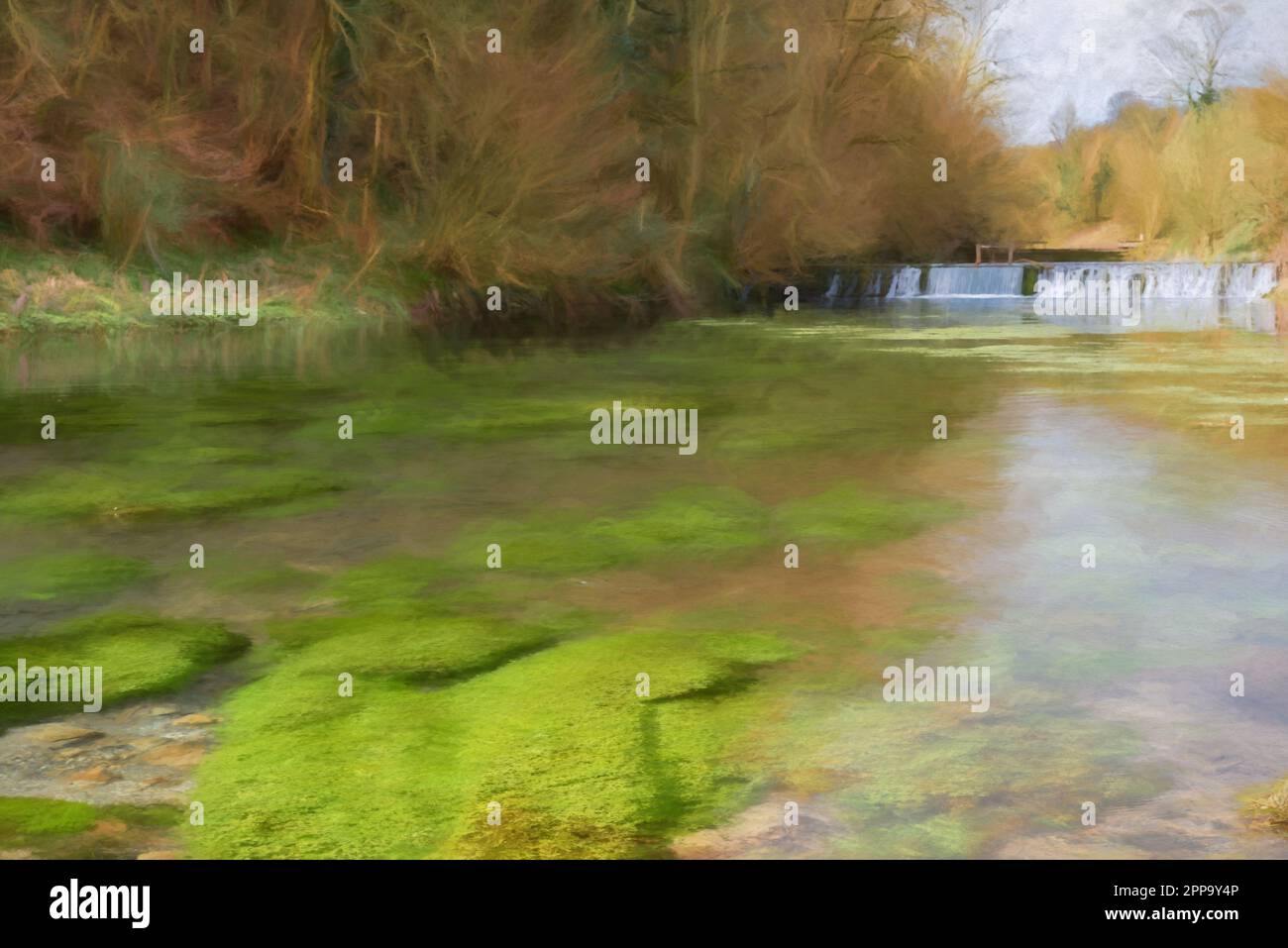 Digital painting of flowing water, and waterfall cascades on the River ...