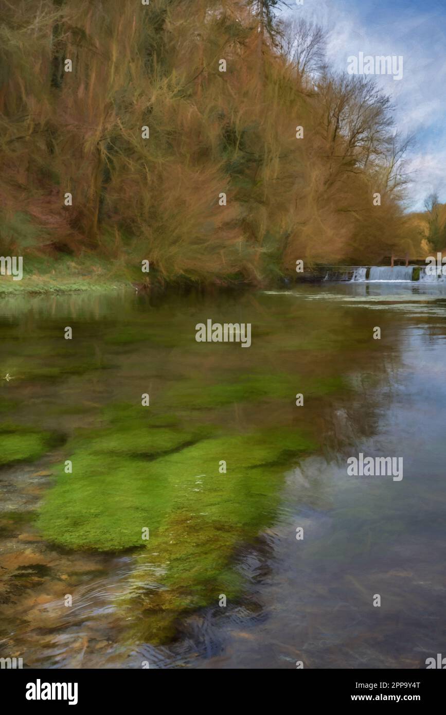 Digital painting of flowing water, and waterfall cascades on the River ...