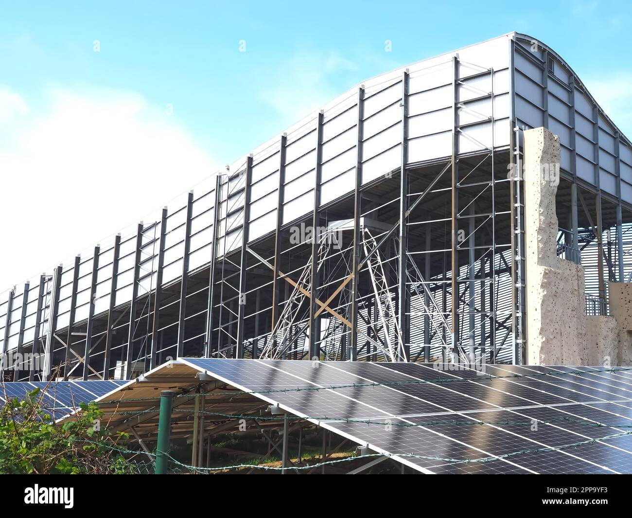 ski hall architecture in the Alpenpark Neuss in Germany with solar ...