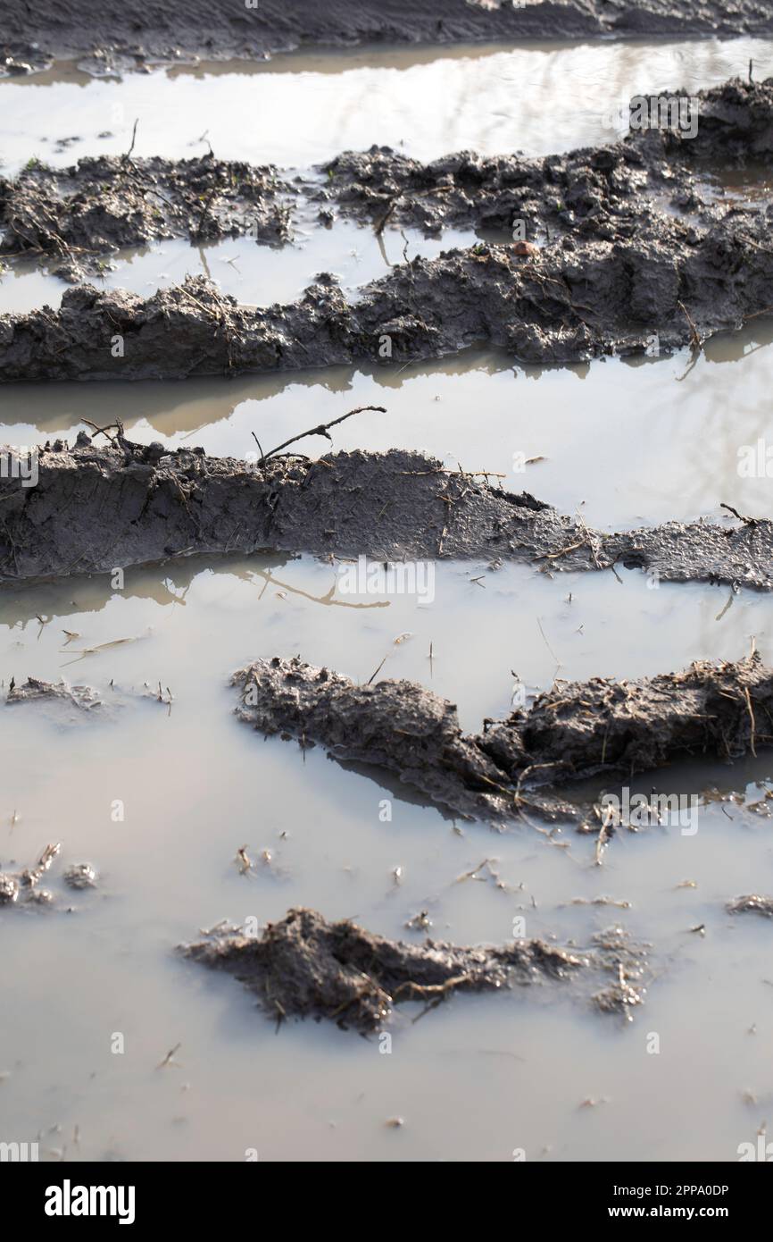 Mud, puddles, a country road after rain. Soggy ground Stock Photo - Alamy