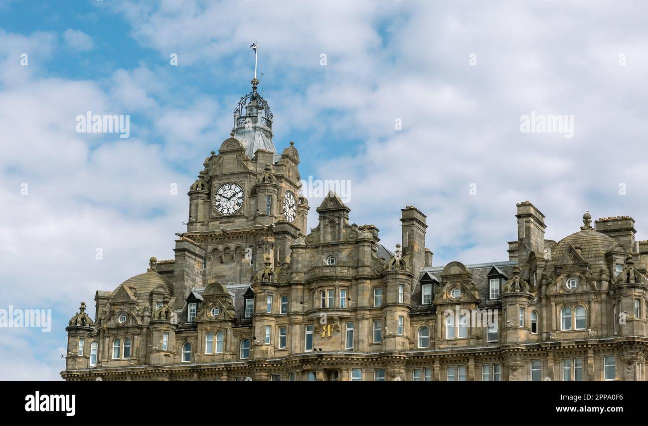 Balmoral Hotel and clock on Princes Street, Edinburgh, Scotland, UK ...