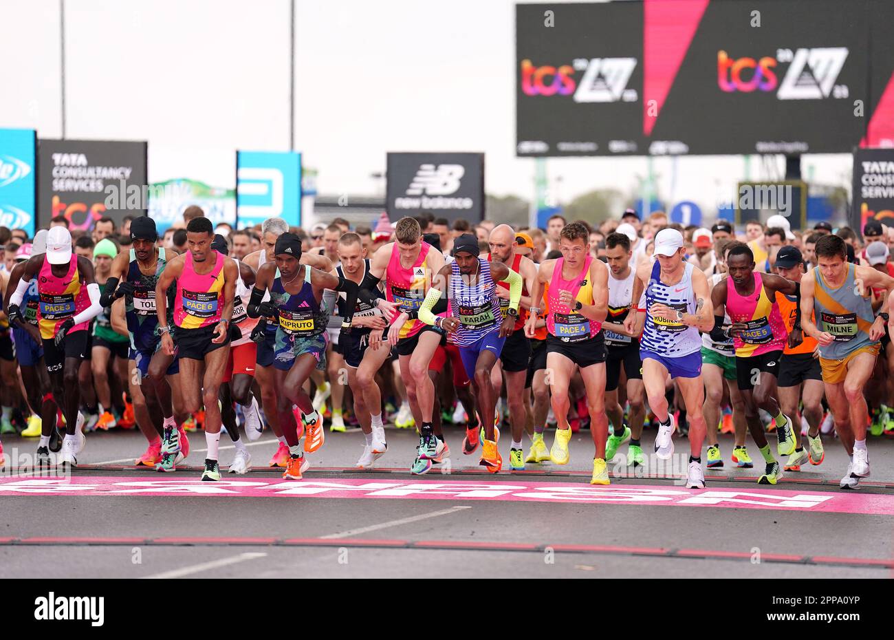 Mo Farah and other competitors at the start of the Men's elite race ...