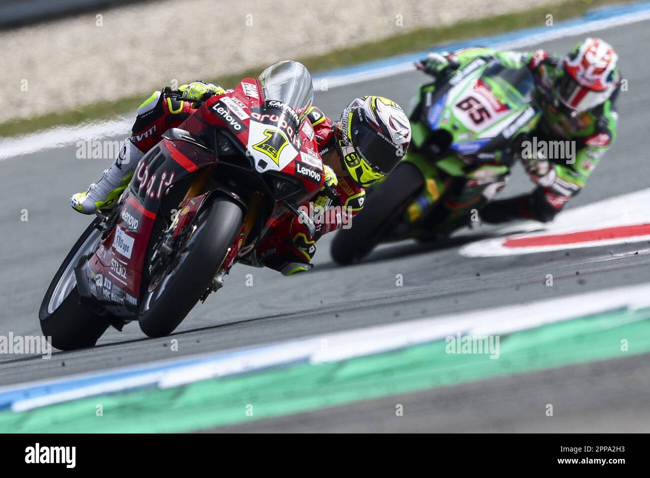 ASSEN - Alvaro Bautista (SPA) on his Ducati ahead of Jonathan Rea (GBR ...