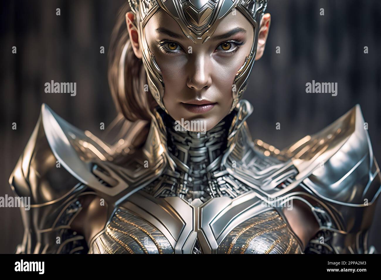 The Future Is Here: A Futuristic Woman in Metallic Suit Stock Photo - Alamy