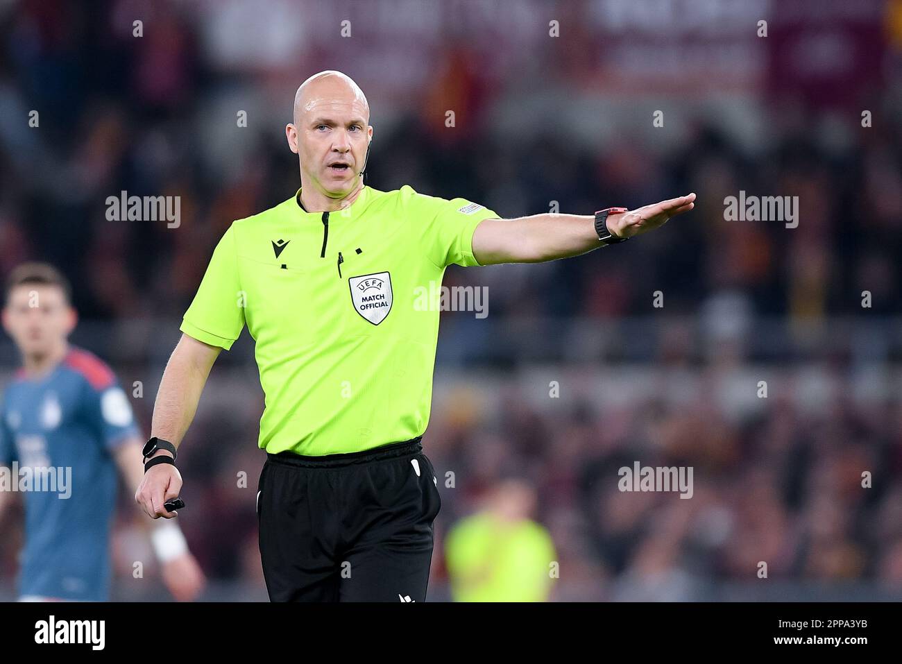 Referee Anthony Taylor gestures during the UEFA Europa League Quarter ...