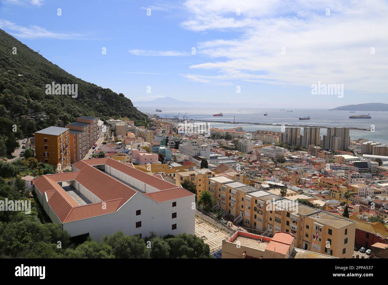 View of Gibraltar Straits and Jebel Musa from the Moorish Castle ...