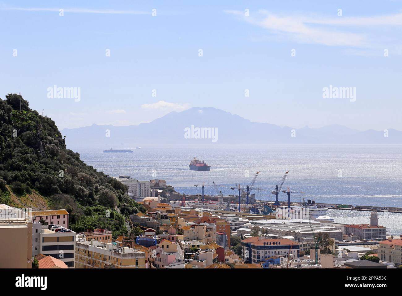 View of Gibraltar Straits and Jebel Musa from the Moorish Castle ...